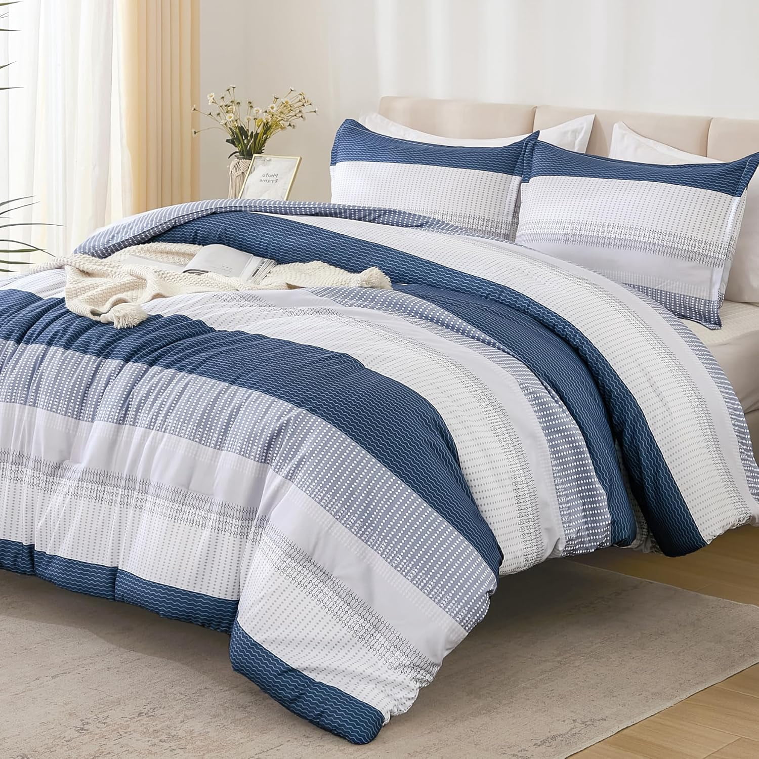 Mineral Blue Comforter Set Oversized King - 3 Pieces Lightweight ...