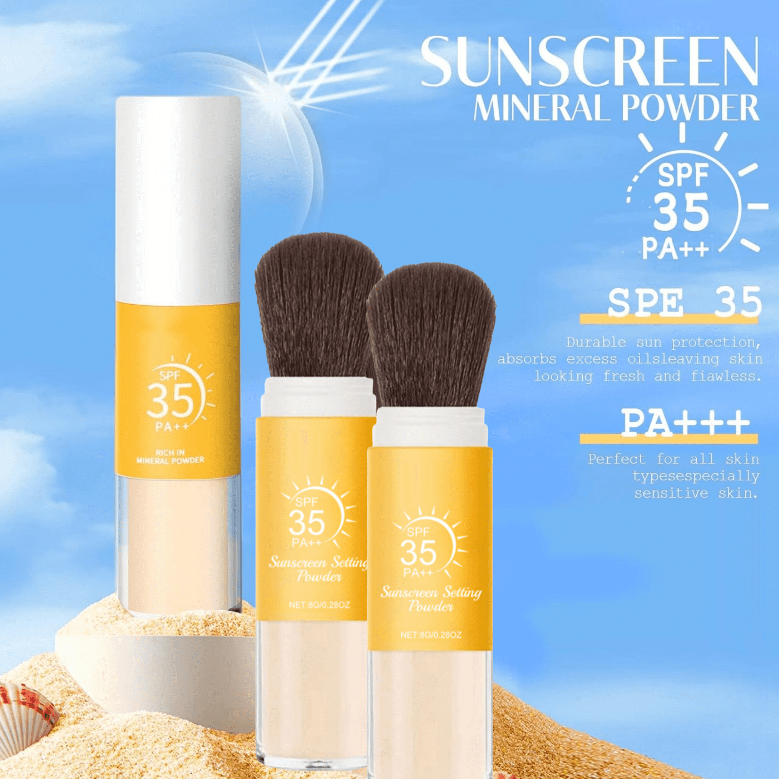 Mineral Hair Sunscreen Setting Powder, SPF 35, Matte Oil Control ...