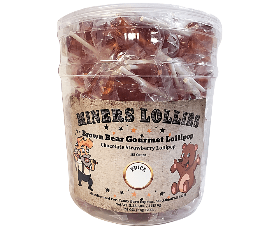 Miners Lollies Brown Bear Lollipop - Chocolate Strawberry - 115 Ct ...