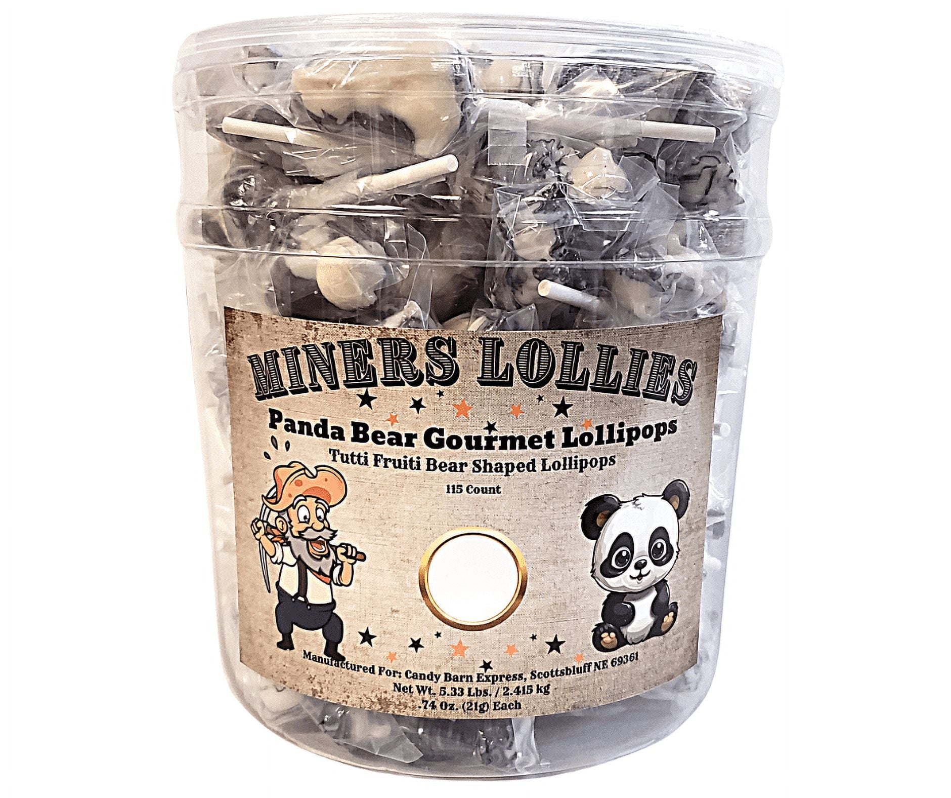 Miners Lollies Panda Bear Lollipop - Tutti Fruiti - 115 Ct. - Bucket ...