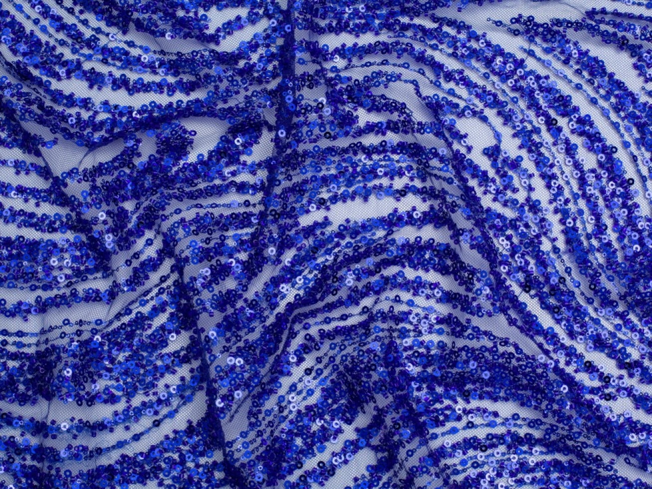 Minerva Beaded Embroidered Tulle Lace Fabric Royal Blue - per yard ...