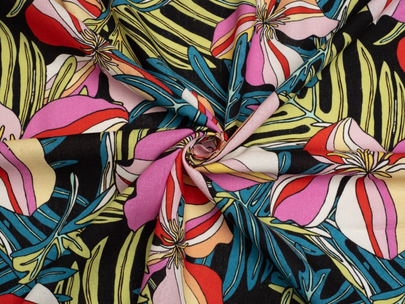 Minerva Exclusive Beaming Blooms Linen Viscose Blend Fabric - per yard ...