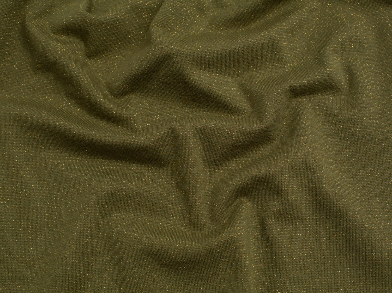 Minerva Lurex Tubular Rib Stretch Knit Fabric Olive Green & Gold - per ...