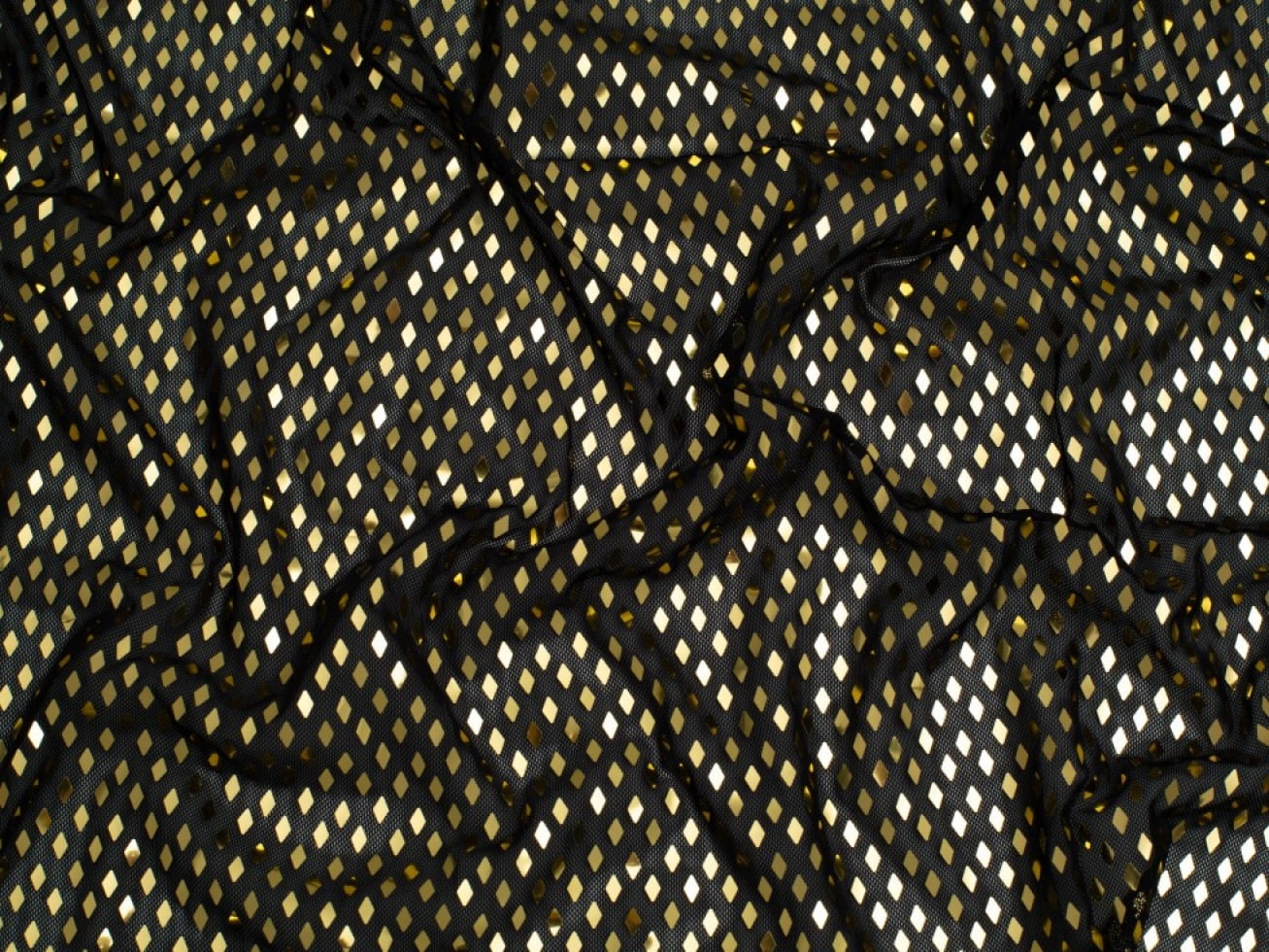 Minerva Sequin Stretch Power Net Mesh Fabric Black & Gold - per yard ...