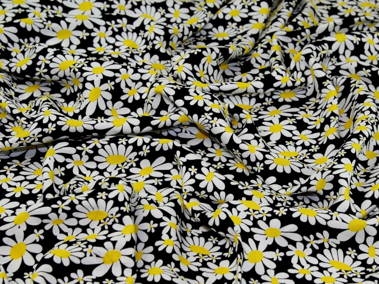 Minerva Viscose Challis Fabric Black & Yellow - per yard - Walmart.com