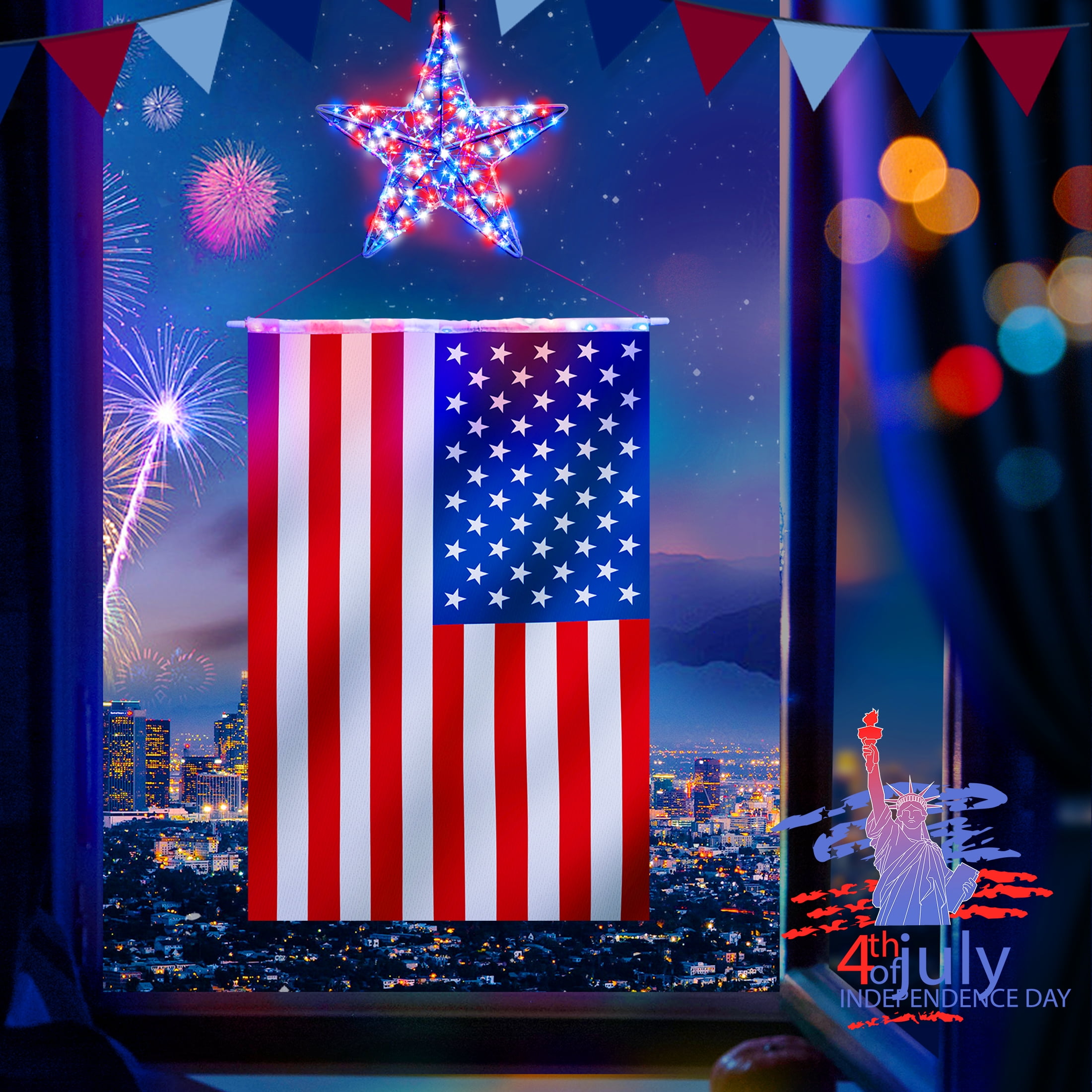 Minetom 4th of July Decorations, Red White Blue Star Lights with ...