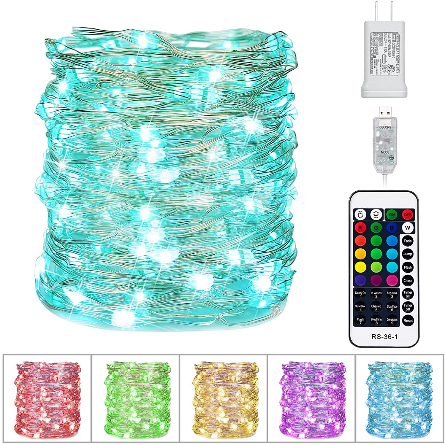 Minetom 33ft 100 LED Color Changing Fairy String Lights - USB, Remote ...