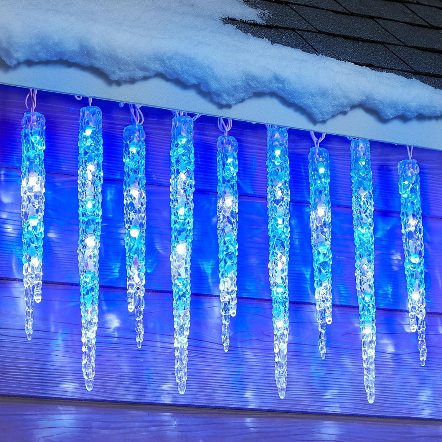 Minetom Icicle Lights Outdoor with Clips, 2 Pack Total 40ft 200 LED 40 ...