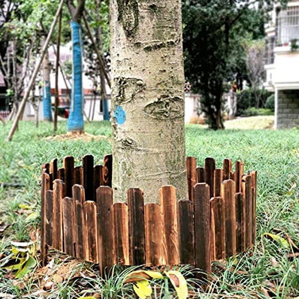 Ming Chen Wood Picket Garden Fence, Lawn Spiked Log Roll Border Easy Plug-in Fencing, Pine Wood ...