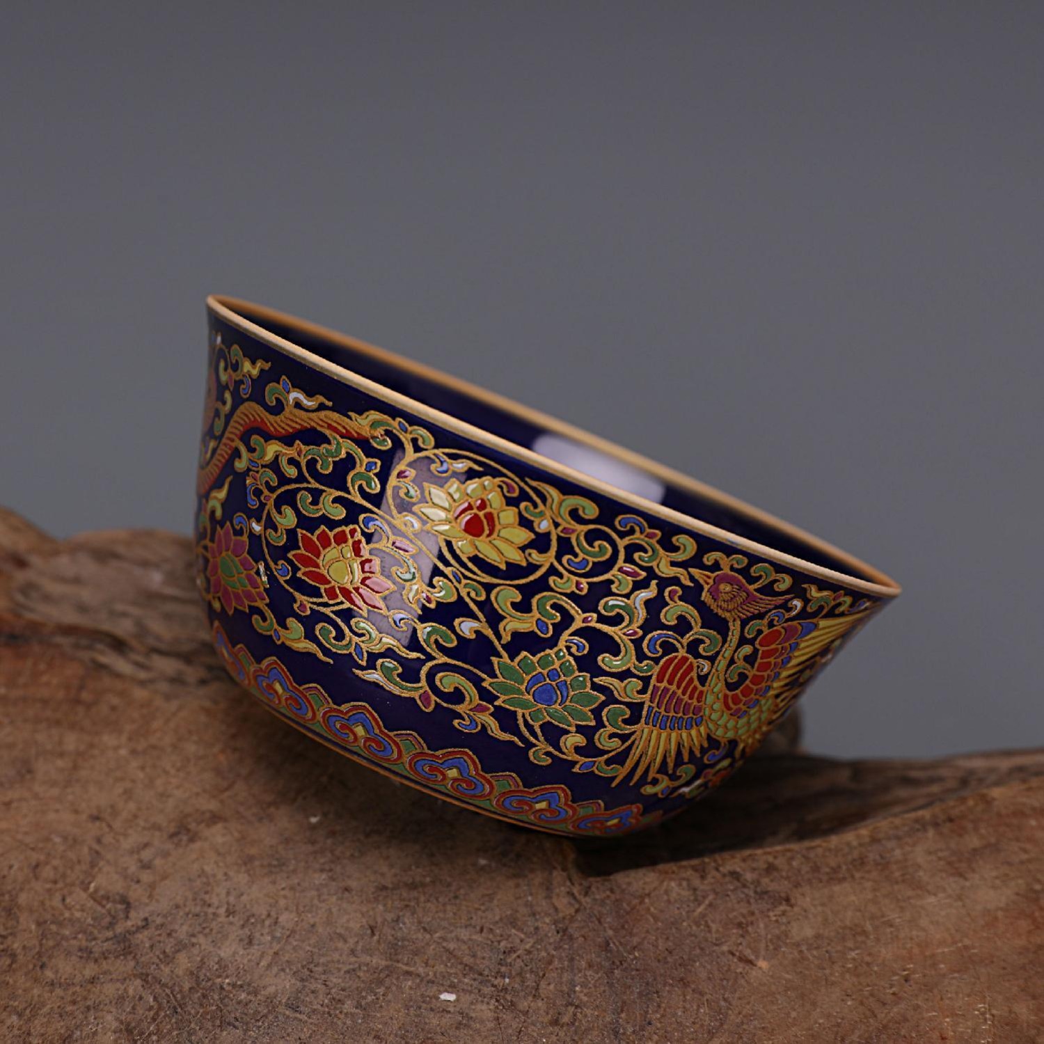 Ming Chenghua Style Enamel Blue Phoenix Cup Gilt Porcelain Antique ...