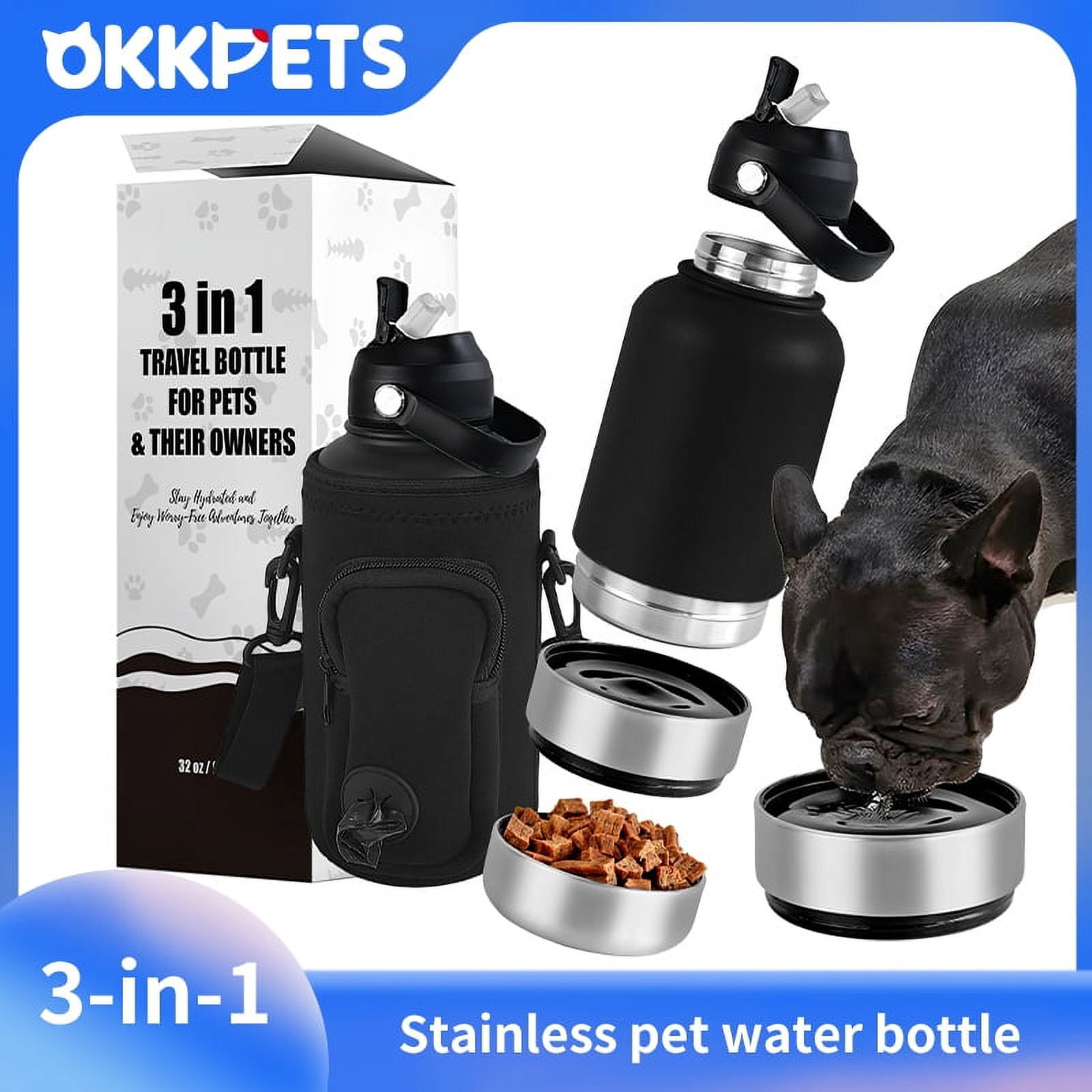 MingX 32Oz 3 in 1 Stainless Steel Dog Water Bottle 1000ml Outdoor ...
