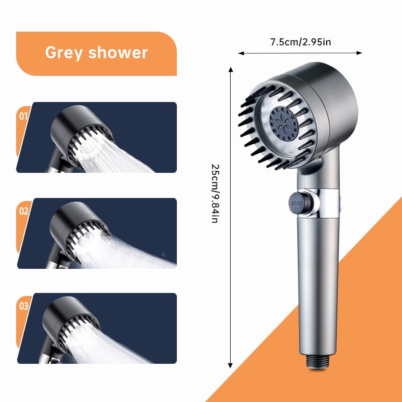 MingX Bathroom Booster Shower Head, 3 Mode Adjustable Spray, Shower ...