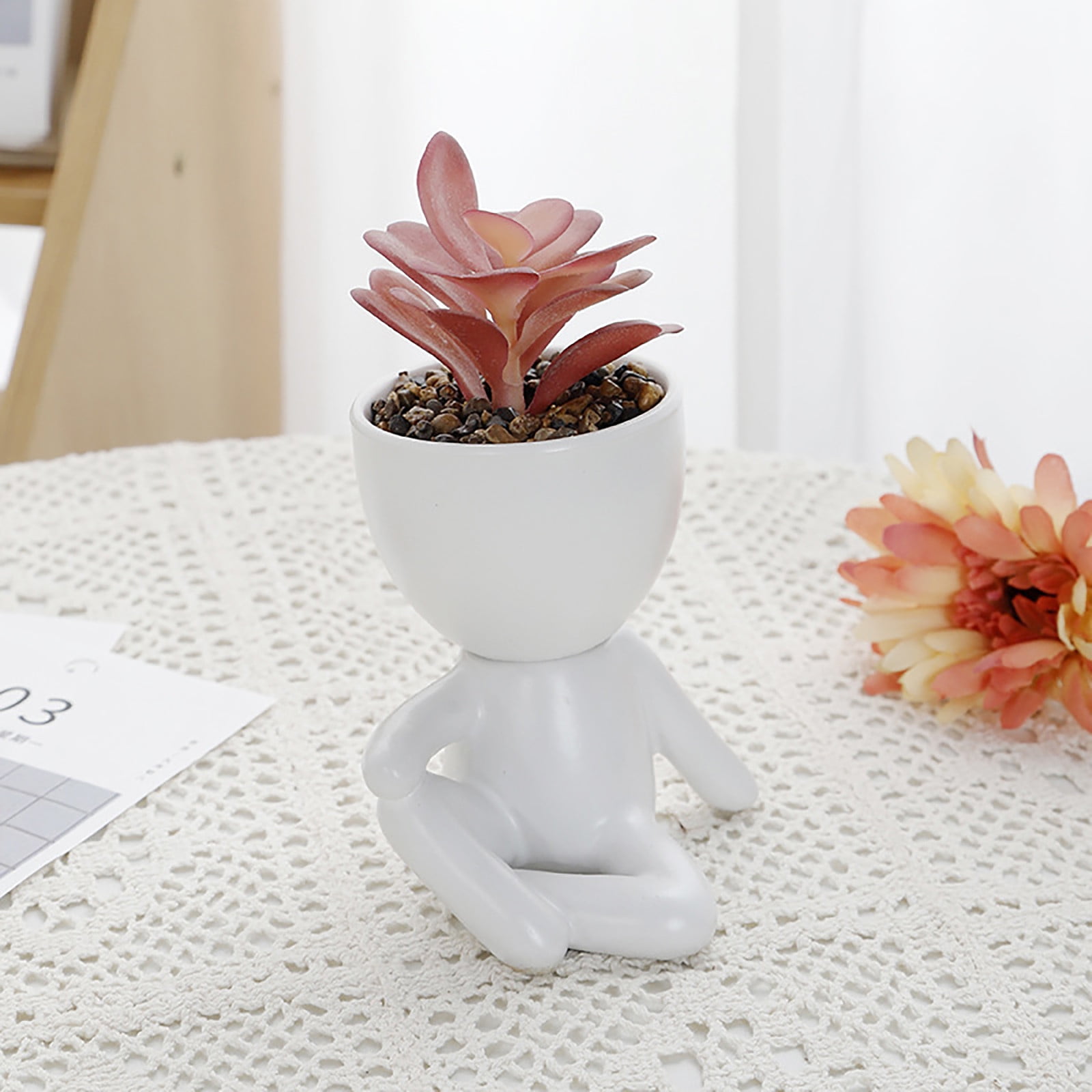 Kihbxv Succulent Pots Cute Figure Ceramic Doll Flower Pot Decoration ...