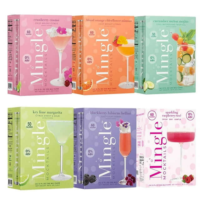 Mingle Mocktails Variety Pack, Canned Non-Alcoholic Drinks, Bellini ...