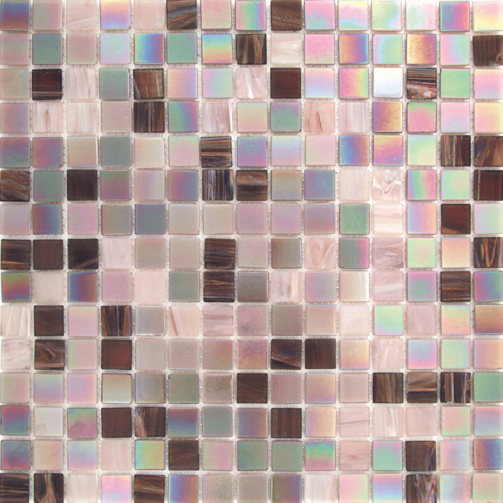 Mingles 12 in. x 12 in. Glossy Crepe Pink Glass Mosaic Wall and Floor ...