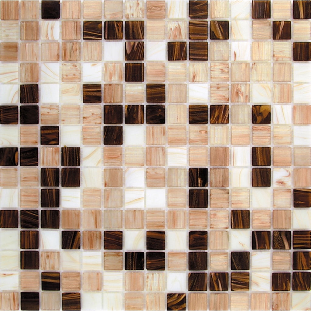 Mingles 12 in. x 12 in. Glossy Shimmer Beige and Brown Glass Mosaic ...