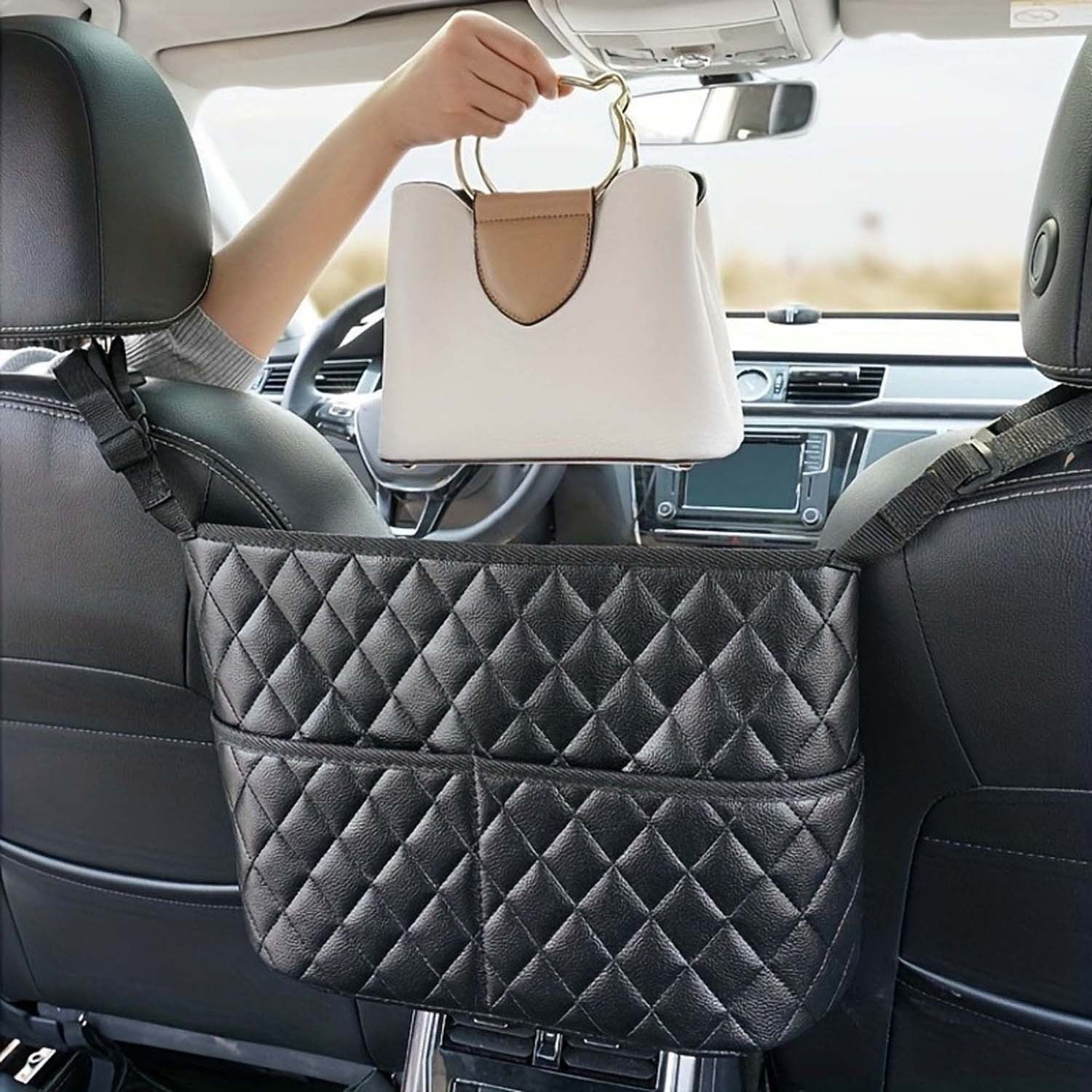 Mingsci 1pc Storage Bag PU Leather Car Middle Seat Storage Mesh Pocket ...