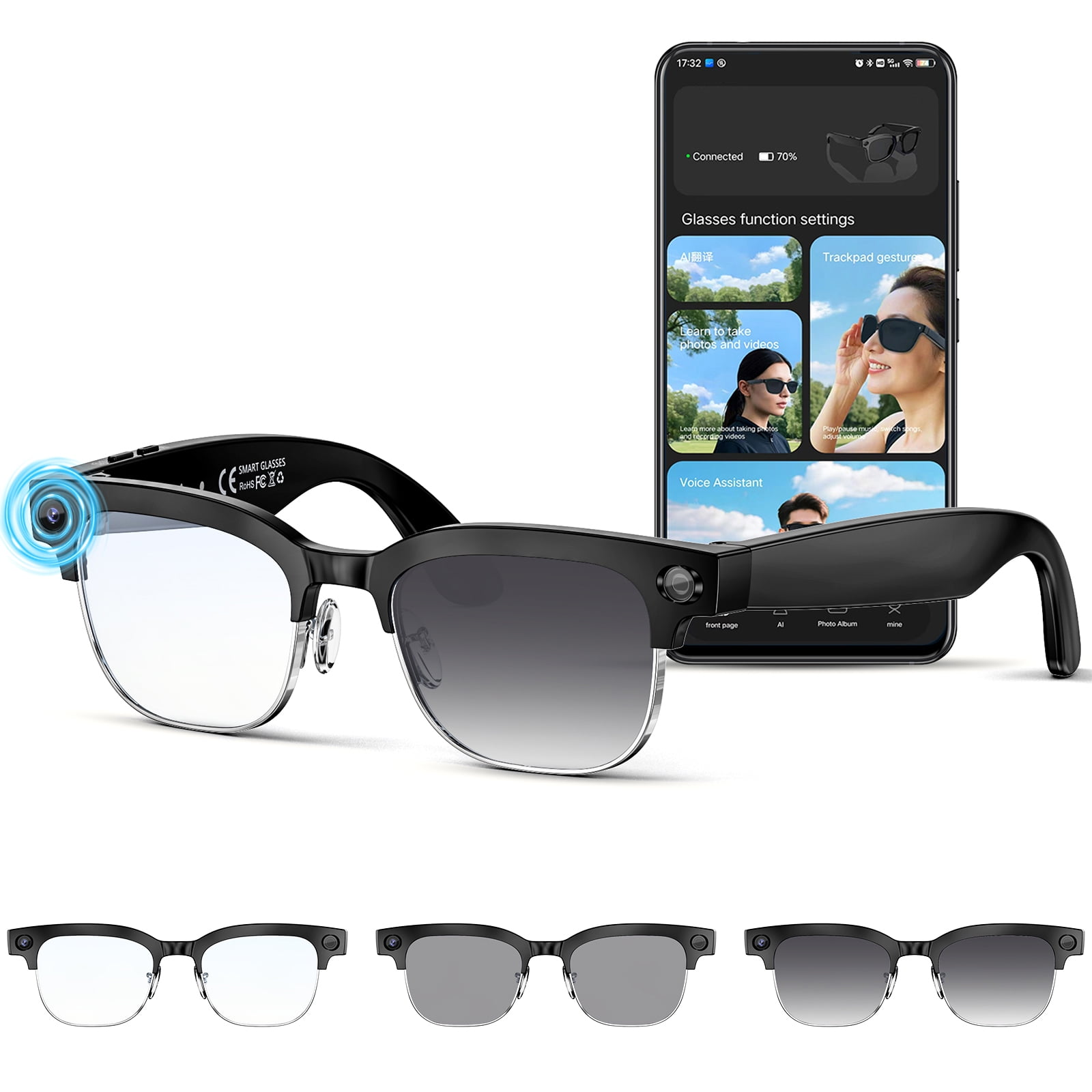 Mingtawn AI Smart Glasses 4K HD Camera, BT Call, 800W Anti-Shake Camera ...