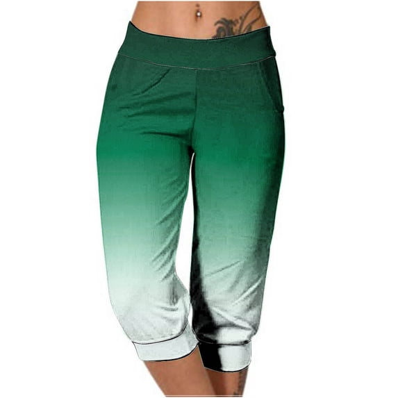 Mingw Beach Vacation Clothes for Women Elastic Drawstring Capri Pant ...