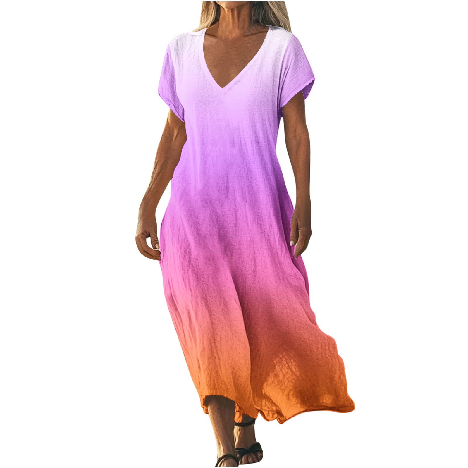 Mingw Womens Beach wear DressShort Sleeve Trendy Beach Midi Dress V ...