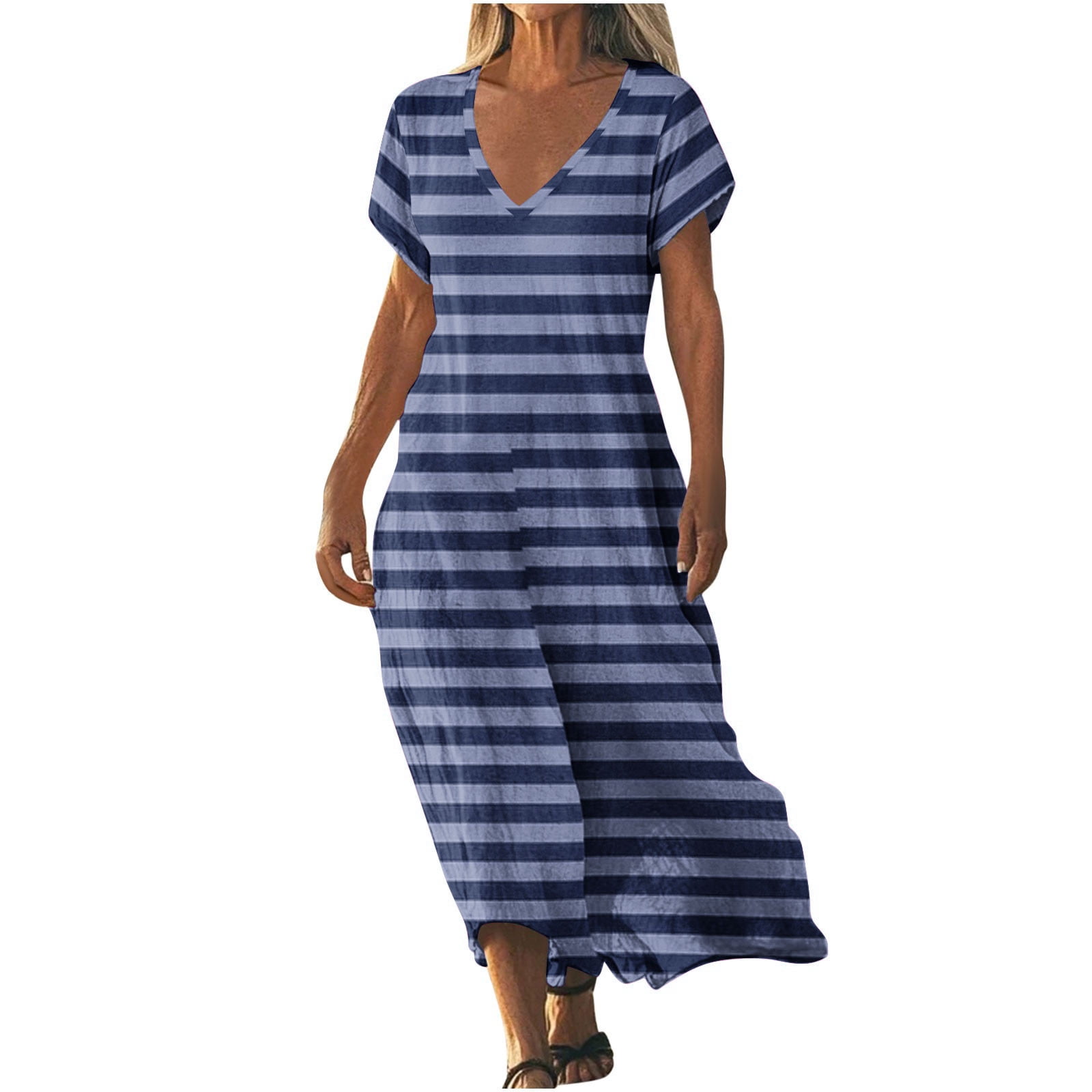 Mingw Womens Beach wear DressShort Sleeve Trendy Beach Midi Dress V ...