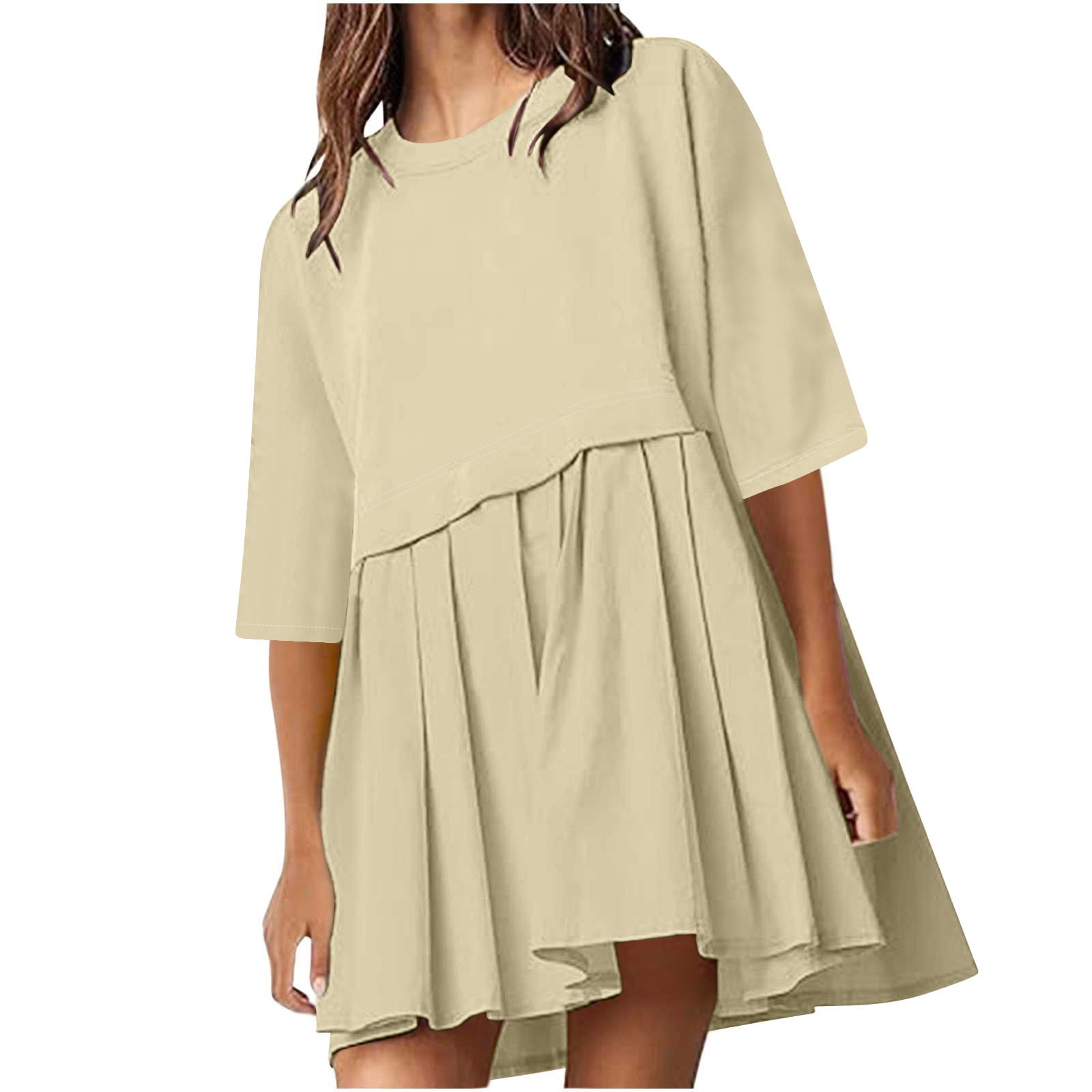 Mingw Womens Mini Dress Summer 3/4 Length Sleeve High Neck Sweet ...