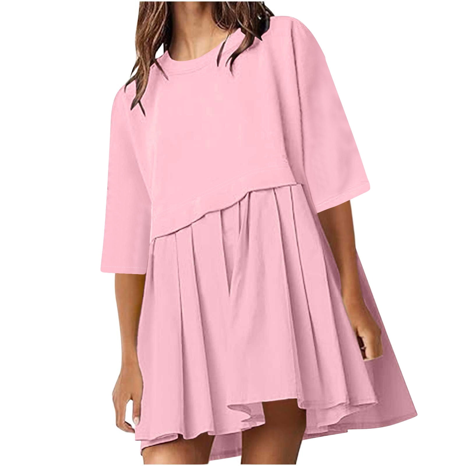 Mingw Womens Mini Dress Summer 3/4 Length Sleeve High Neck Sweet ...