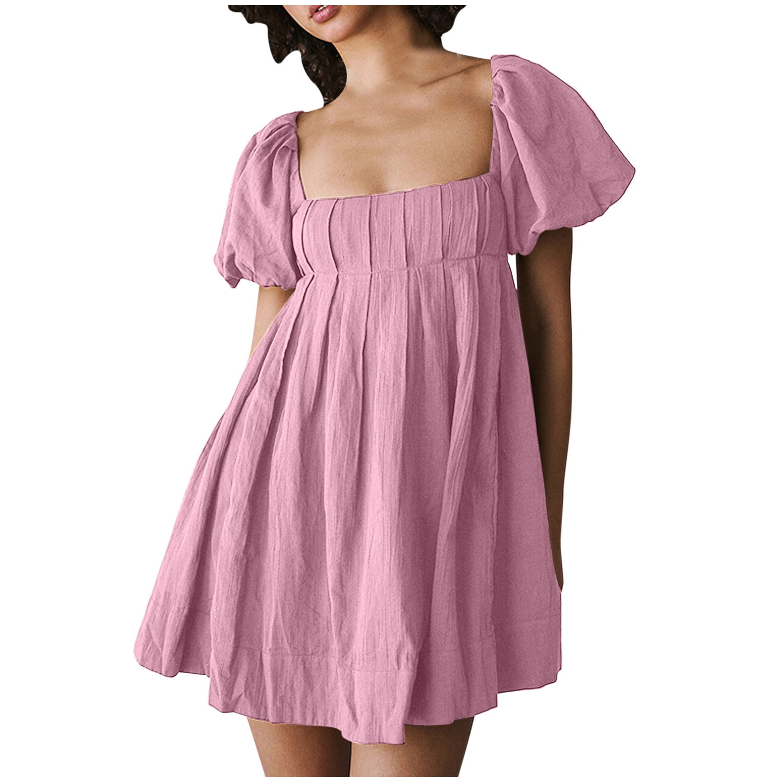 Mingw Womens Mini Dress Summer Cap Short Sleeve Square Neck Sweet ...