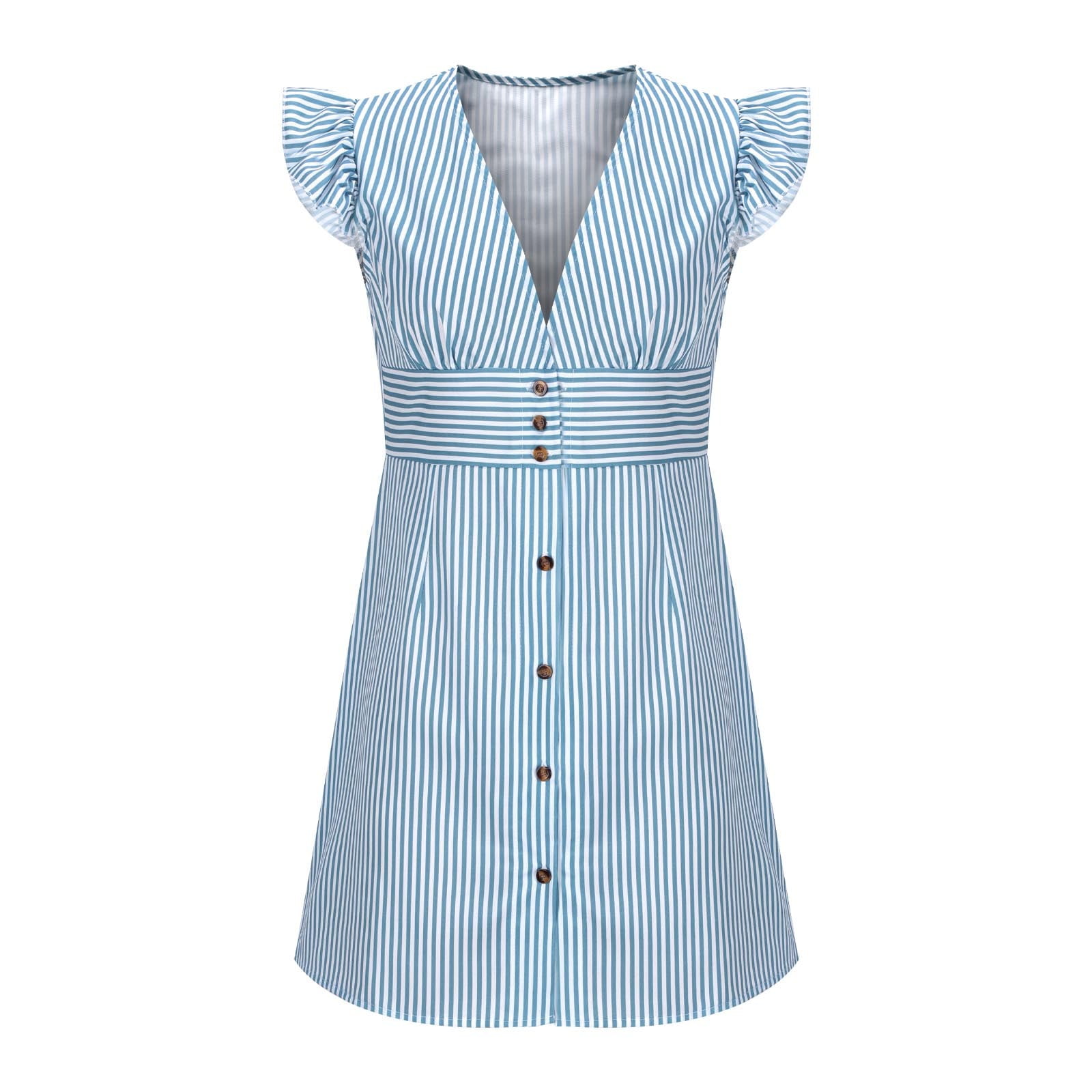 Mingw Womens Mini Dress Summer Cap Short Sleeve V Neck Botton Up ...