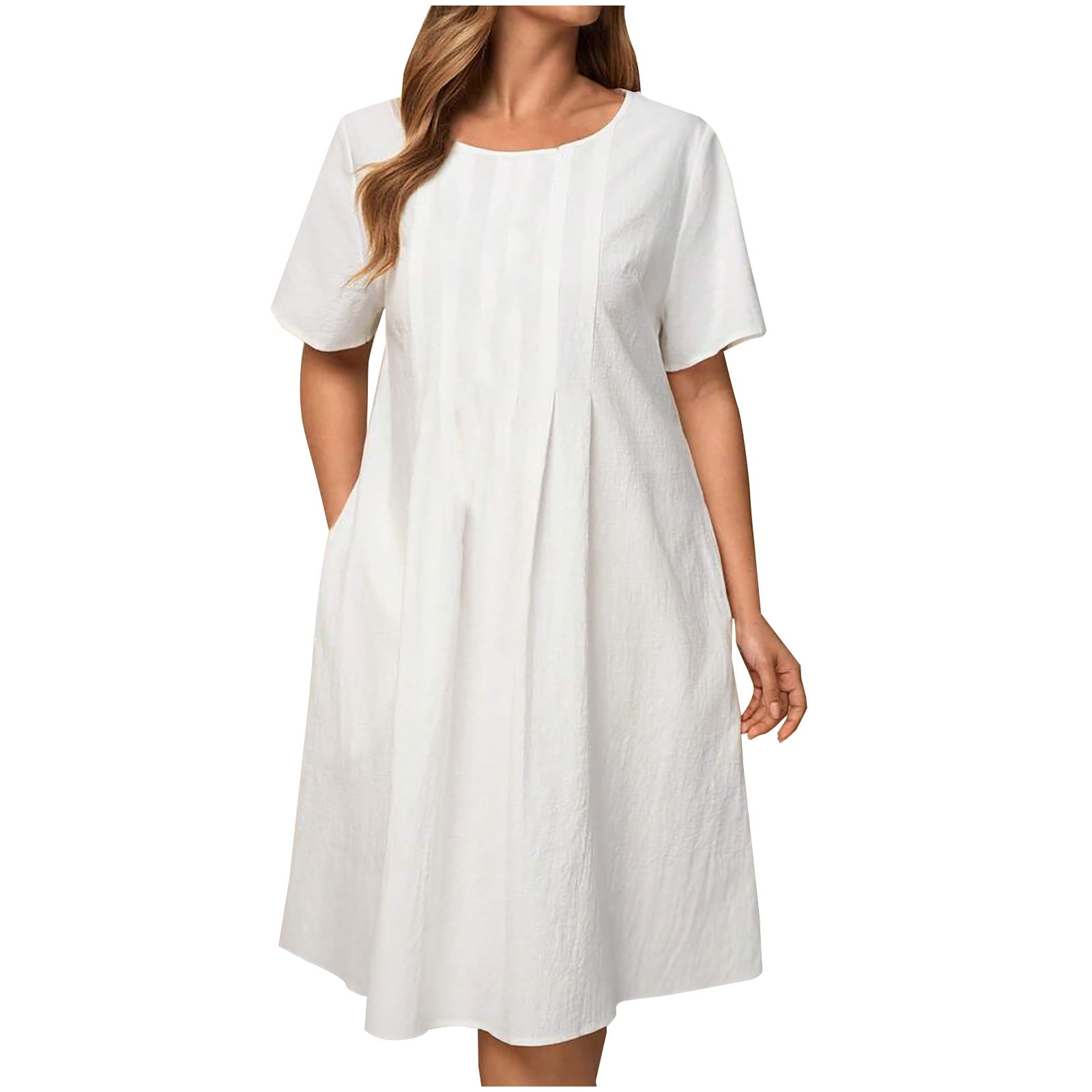 Mingw Womens Plus Size DressShort Sleeve Trendy Beach Midi Dress Round ...