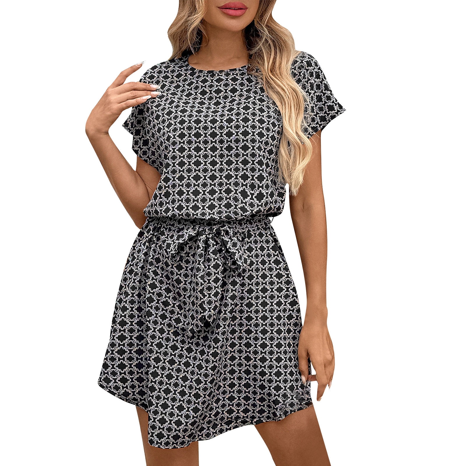Mingw Womens Skirts DressMini Front Tie Classic Fit Dress Short Sleeve ...