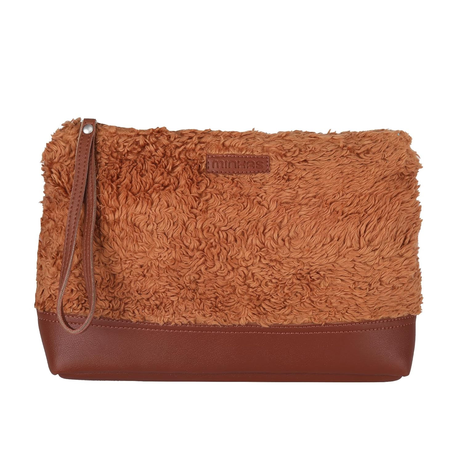 Minhas Womens Makeup Pouch Portable Faux Fur Cosmetics Bag with Vegan ...