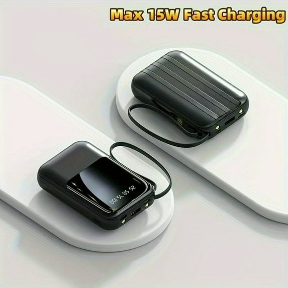 Mini 10000mAh Power Bank with Digital Display, Built-in 4 Cables & LED ...
