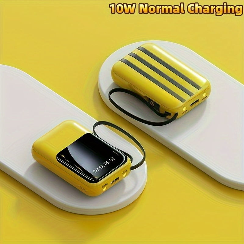 Mini 10000mAh Power Bank with Digital Display, Built-in 4 Cables & LED ...