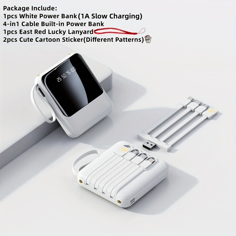 Mini 10000mAh Power Bank with Built-in 4-in-1 Cable, 5V2A Fast Charging ...