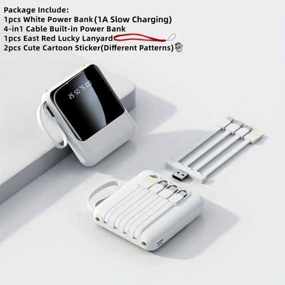 Mini 10000mAh Power Bank with Built-in 4-in-1 Cable, 5V2A Fast Charging ...