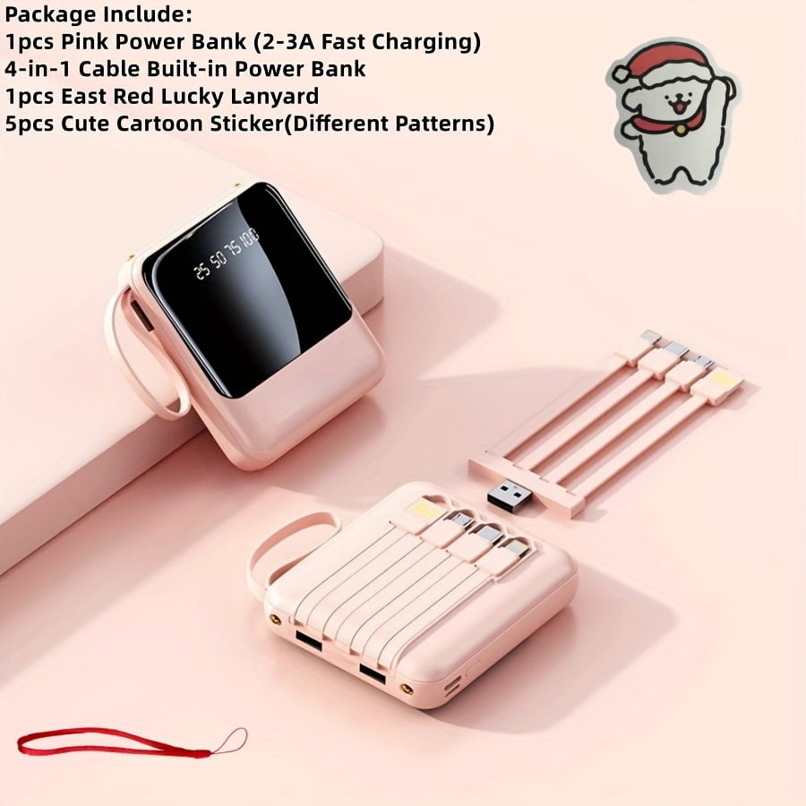 Mini 10000mAh Power Bank with Built-in 4-in-1 Cable, 5V2A Fast Charging ...