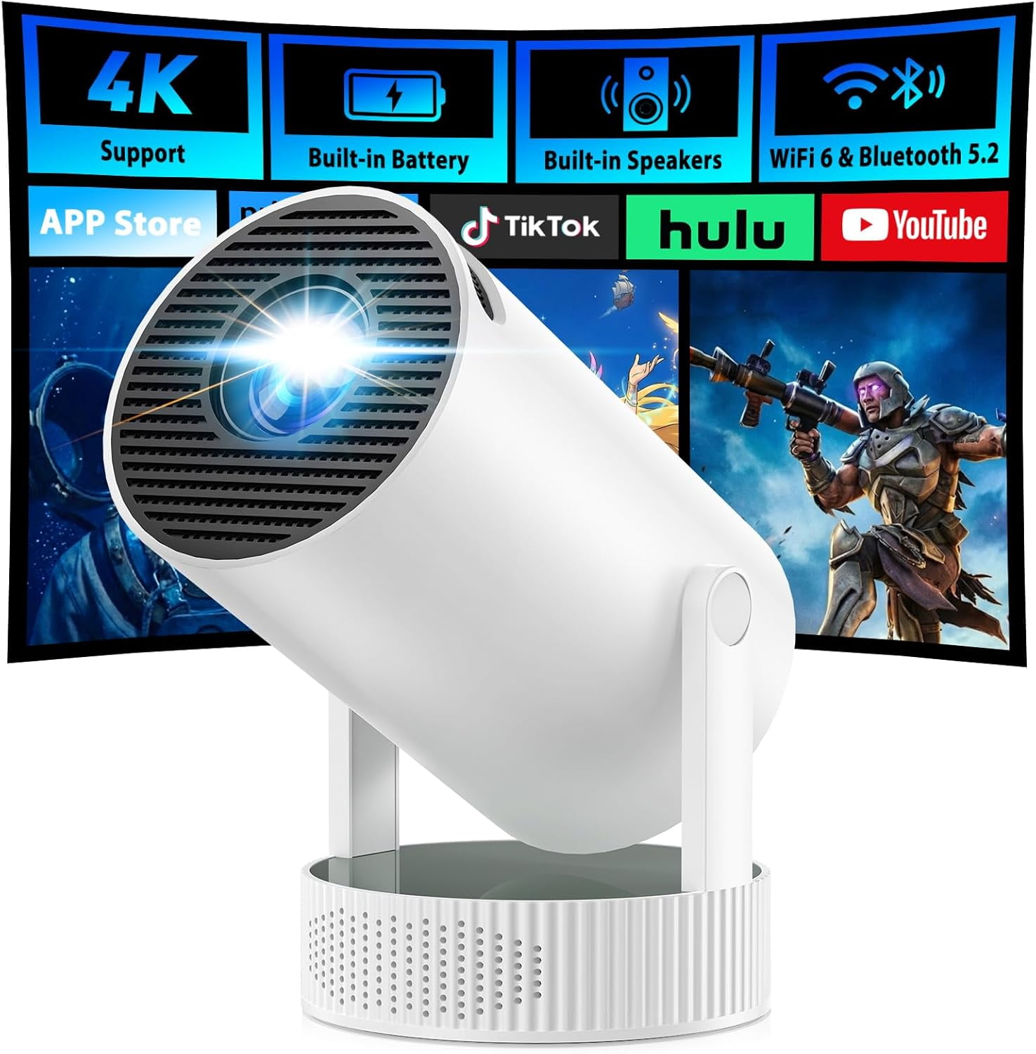 Mini 210° Smart Projector,Portable Projector with 4K Support & WiFi ...