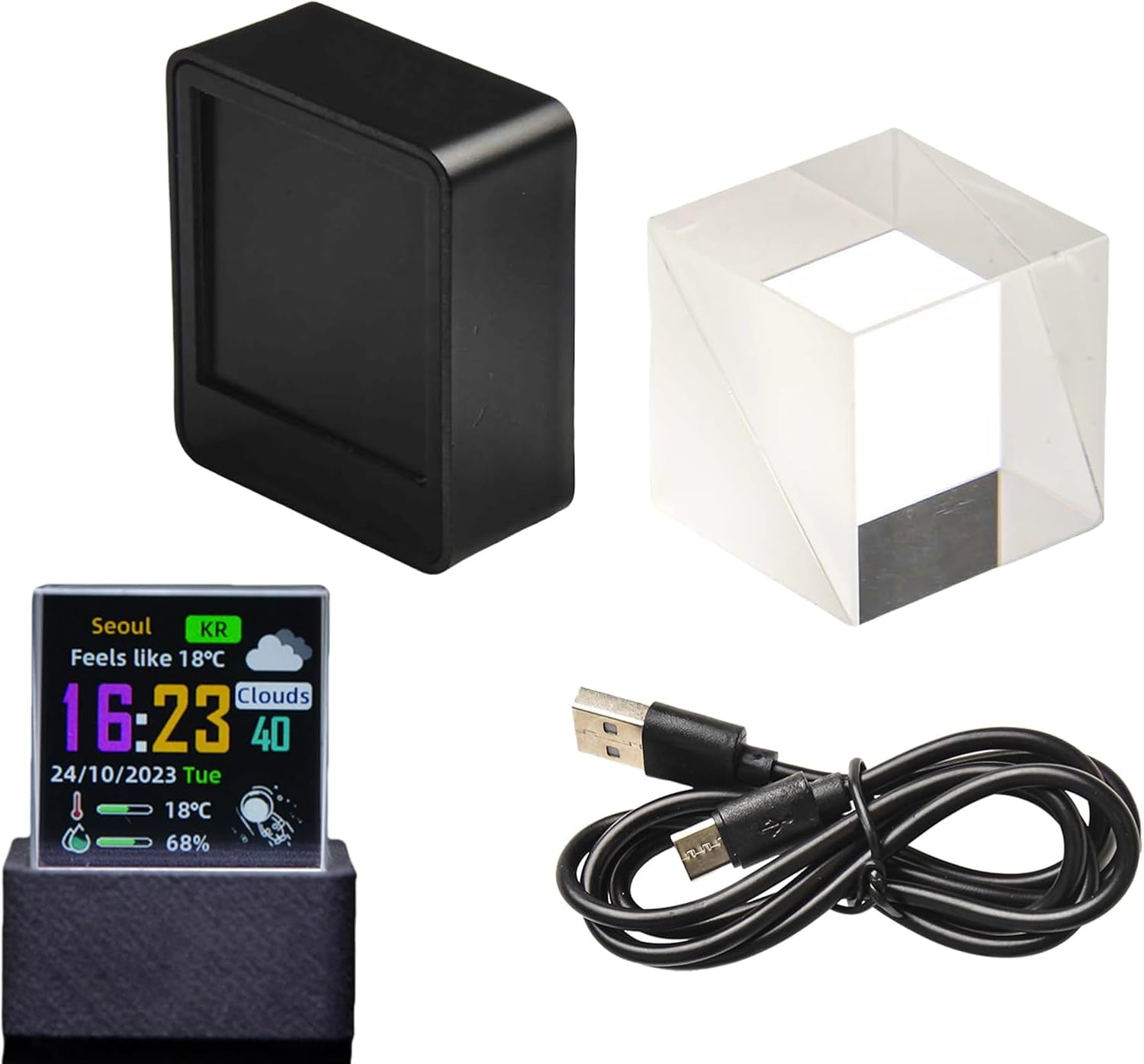 Mini 3D Holographic Cube Display, Smart Weather Station Digital Clock, GIF Animation Creative ...