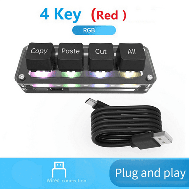 Mini 4-Key Select Copy Paste Cut All Macro Pad Shortcut One Handed Keyboard RGB Gaming y2459 ...