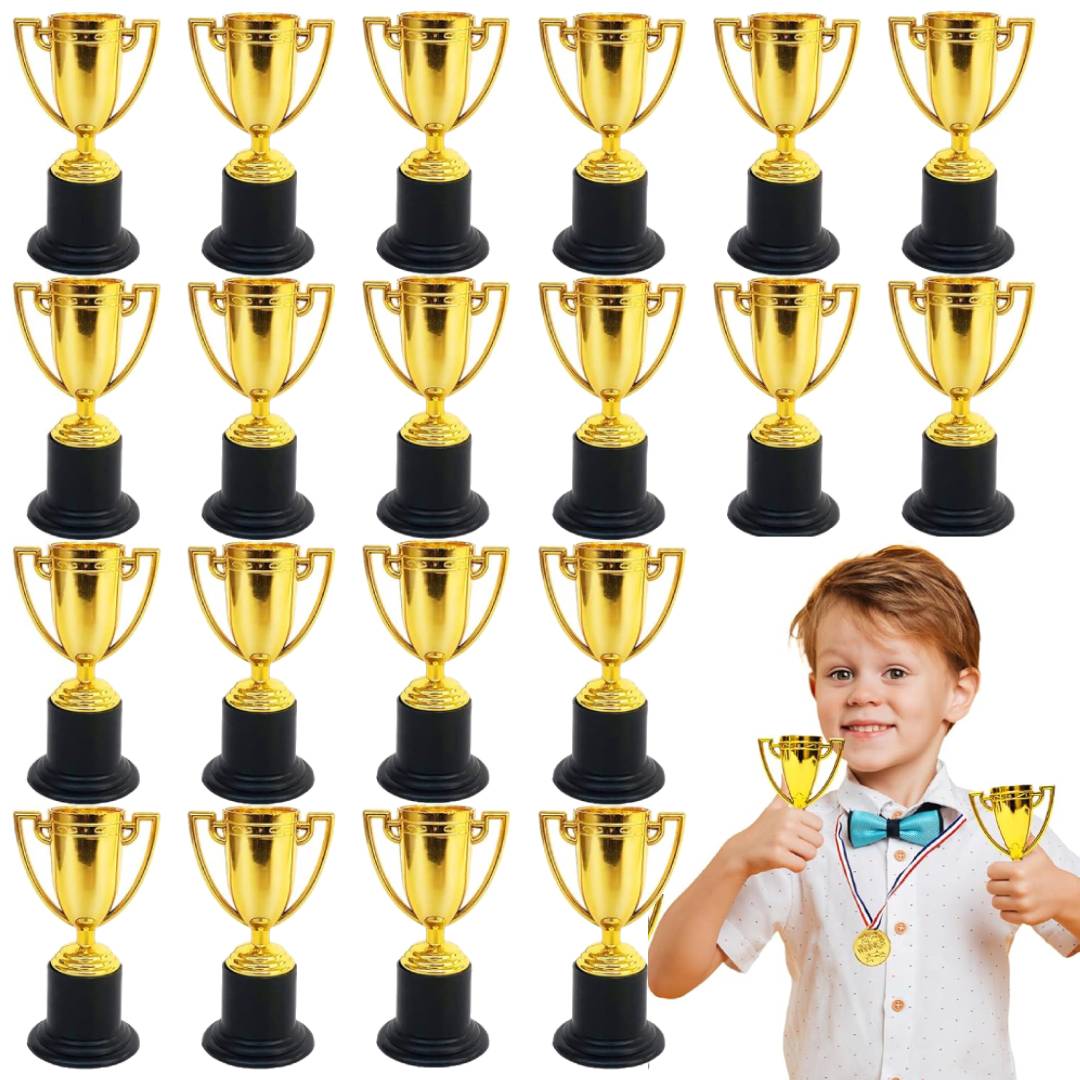 Mini 4-in Plastic Gold Trophies for Kids, 6 Count, Unisex, Paarty ...