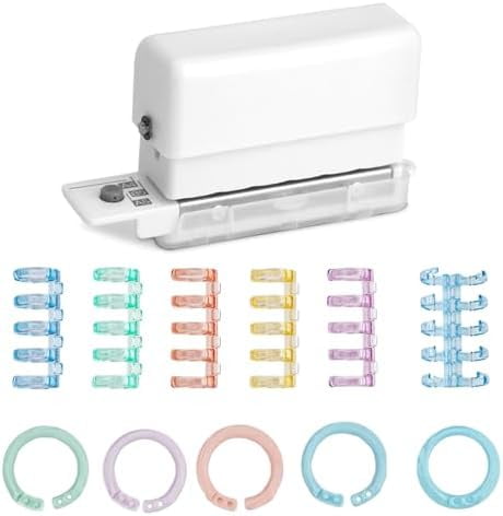 Mini 6-Hole Binding Machine with Binder Ring Set 20PC 5 Ring Plastic ...