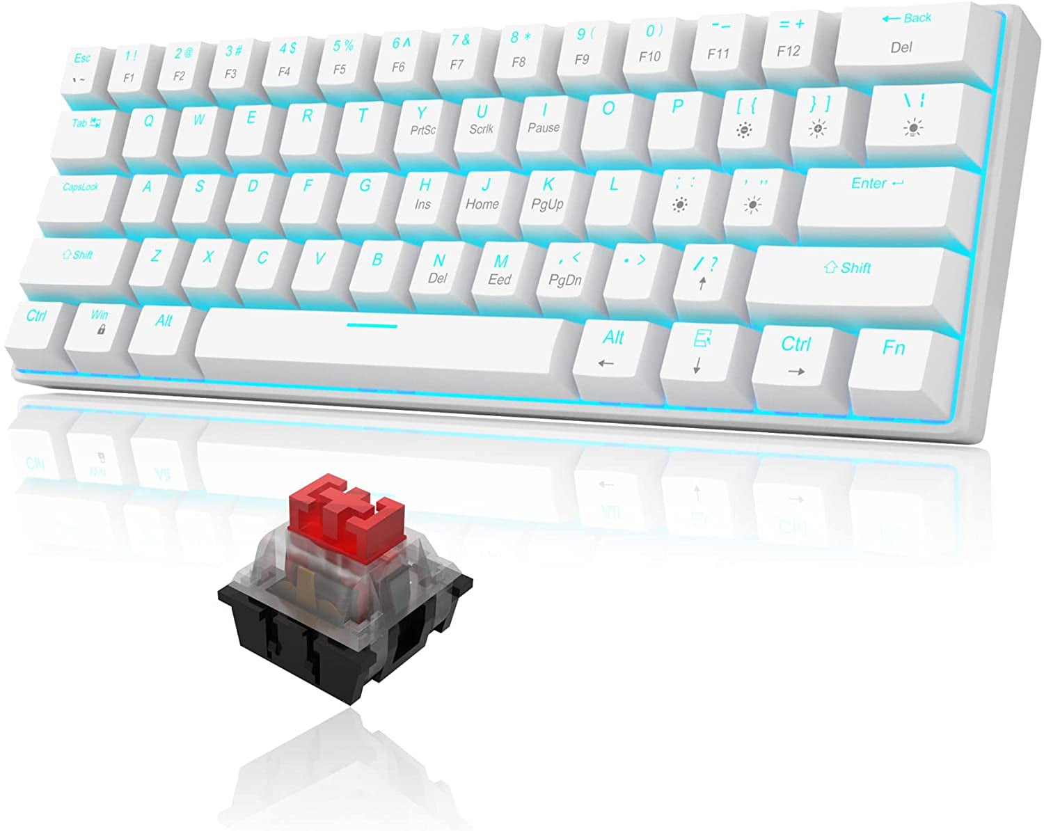 Mini 60% Mechanical Keyboard With Blue Switch, Ice Blue Backlit Gaming ...