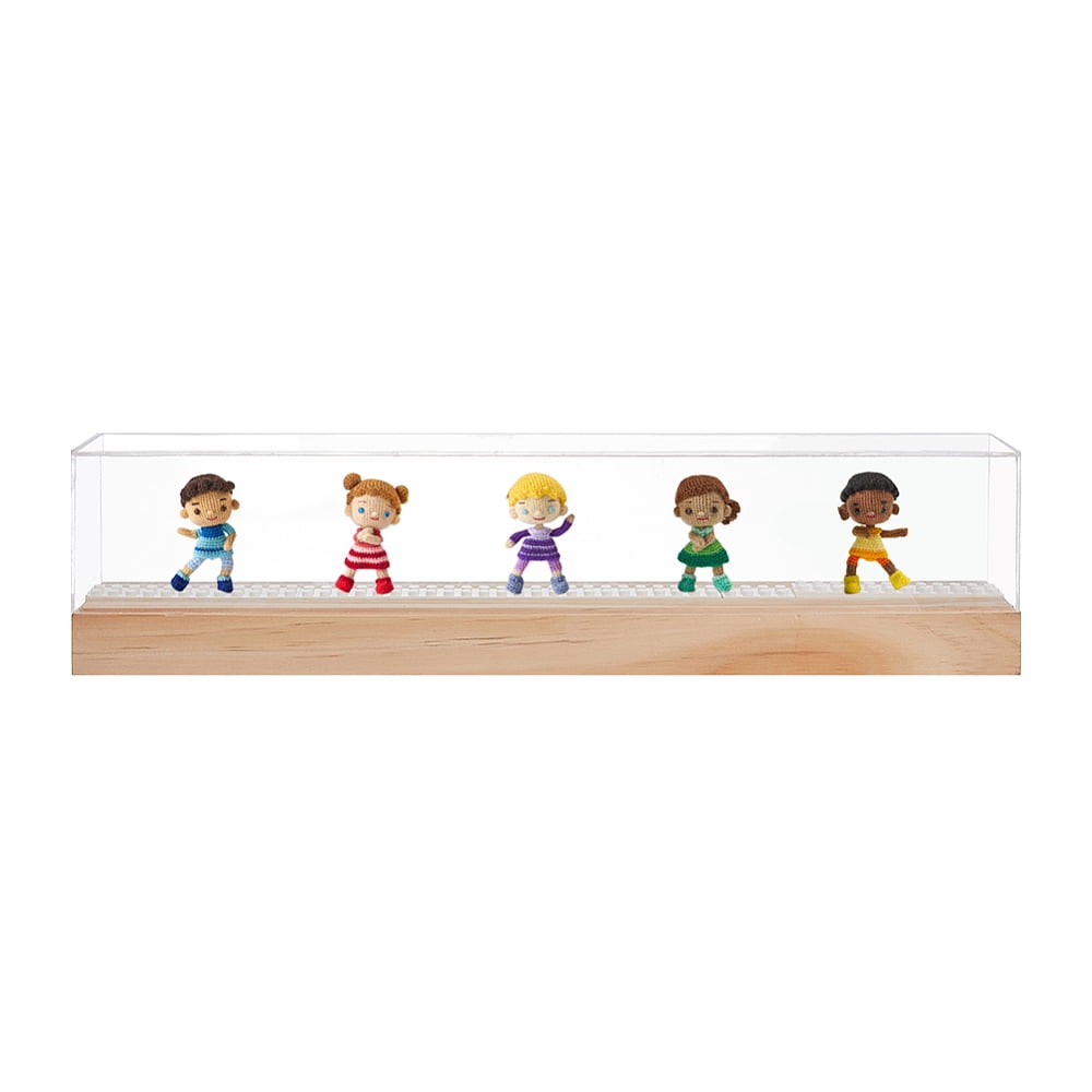 Mini Action Figure Display Cuboid Wood with Acrylic Clear Dustproof ...