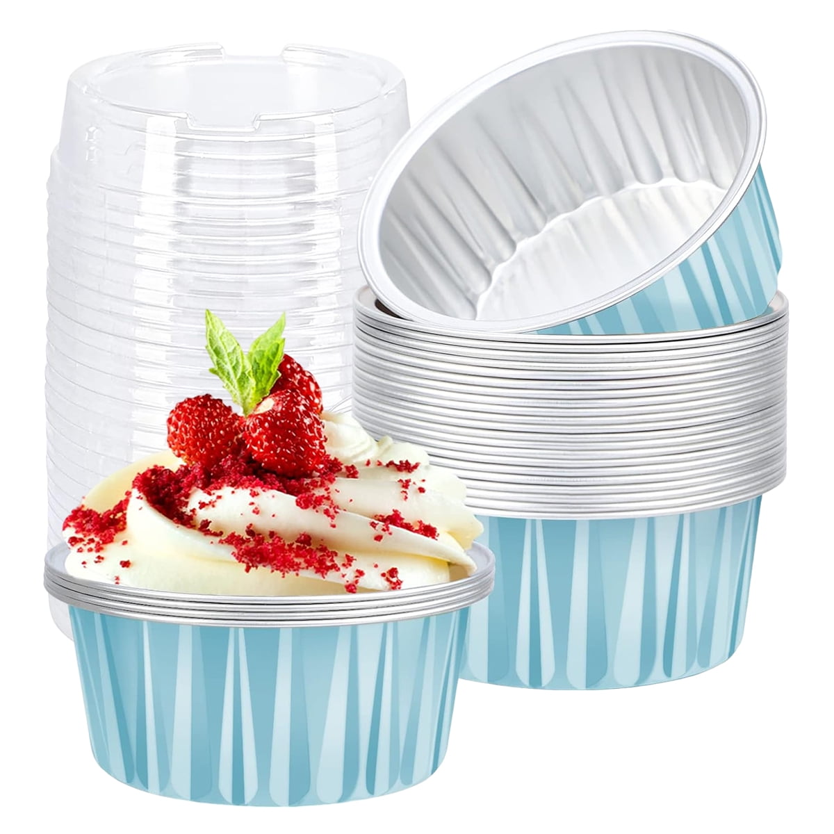 Mini Aluminum Foil Cupcake Baking Cups with Lids (100pcs, 5oz) Round ...