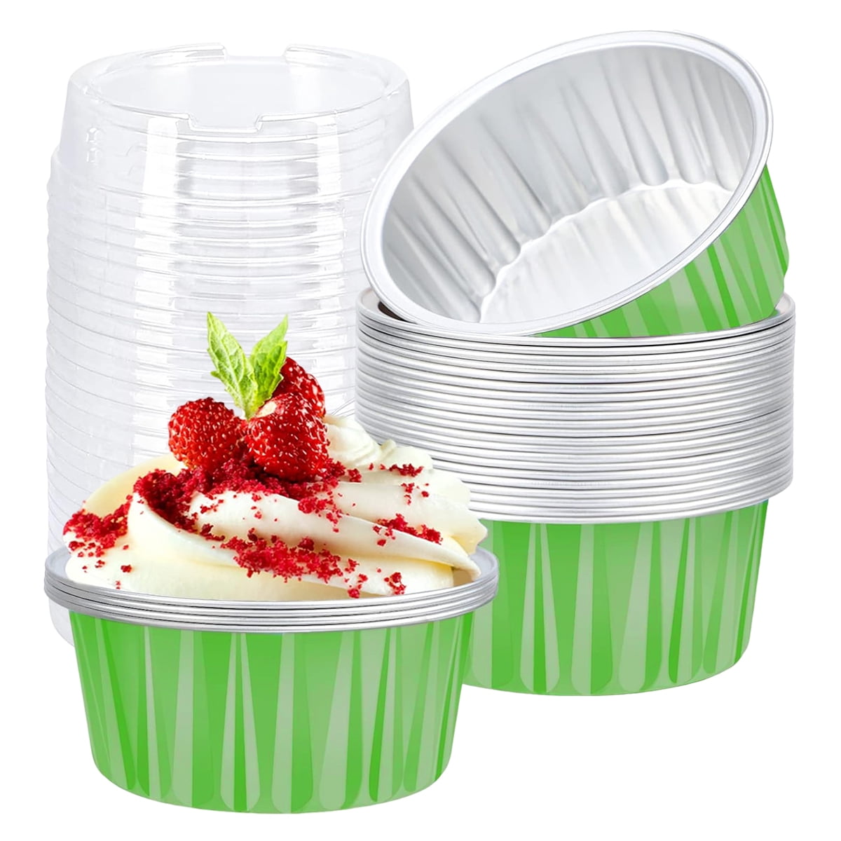 Mini Aluminum Foil Cupcake Baking Cups with Lids (100pcs, 5oz) Round ...