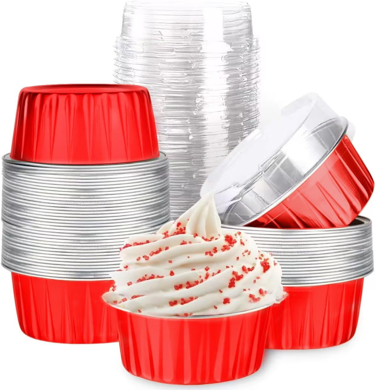 Mini Aluminum Foil Cupcake Baking Cups with Lids (40pcs, 5oz) Round ...