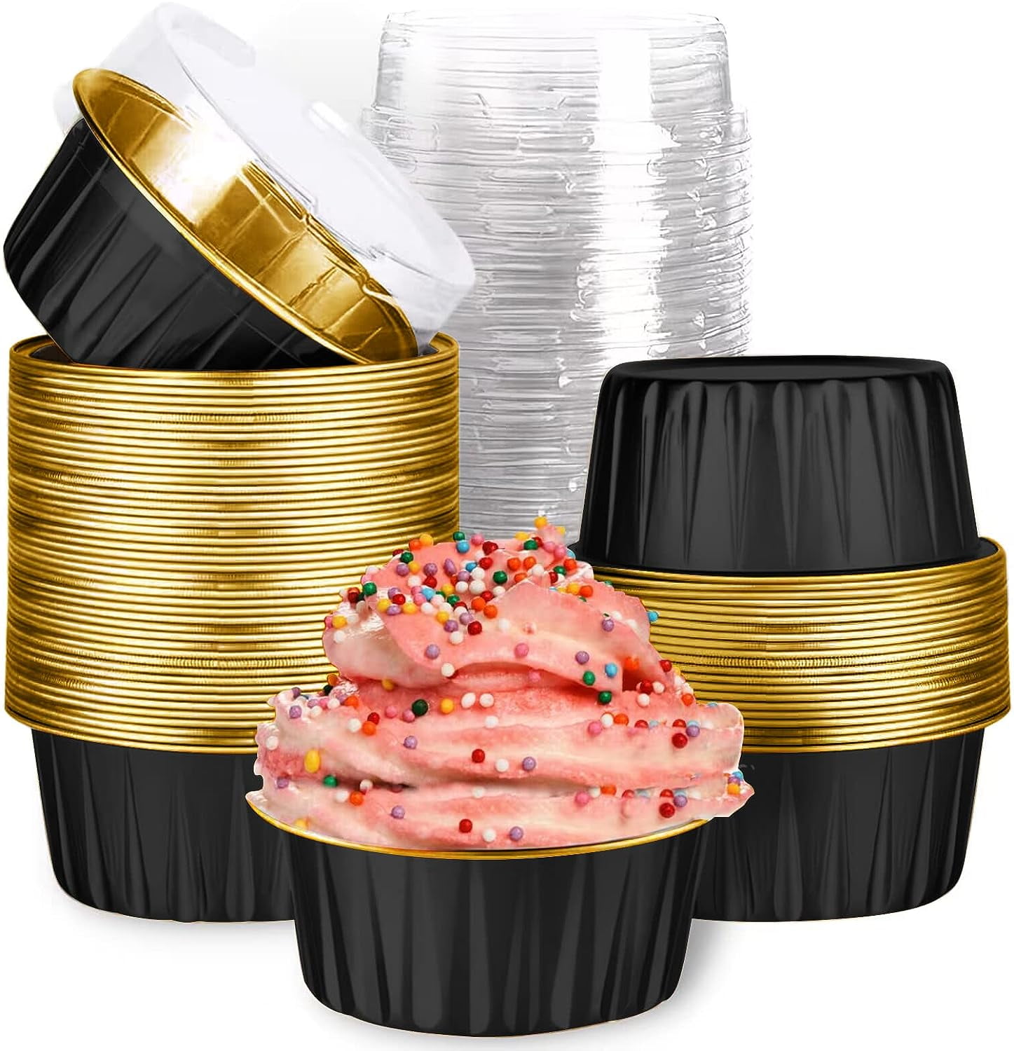 Mini Aluminum Foil Cupcake Baking Cups with Lids (50pcs, 5oz) Round ...