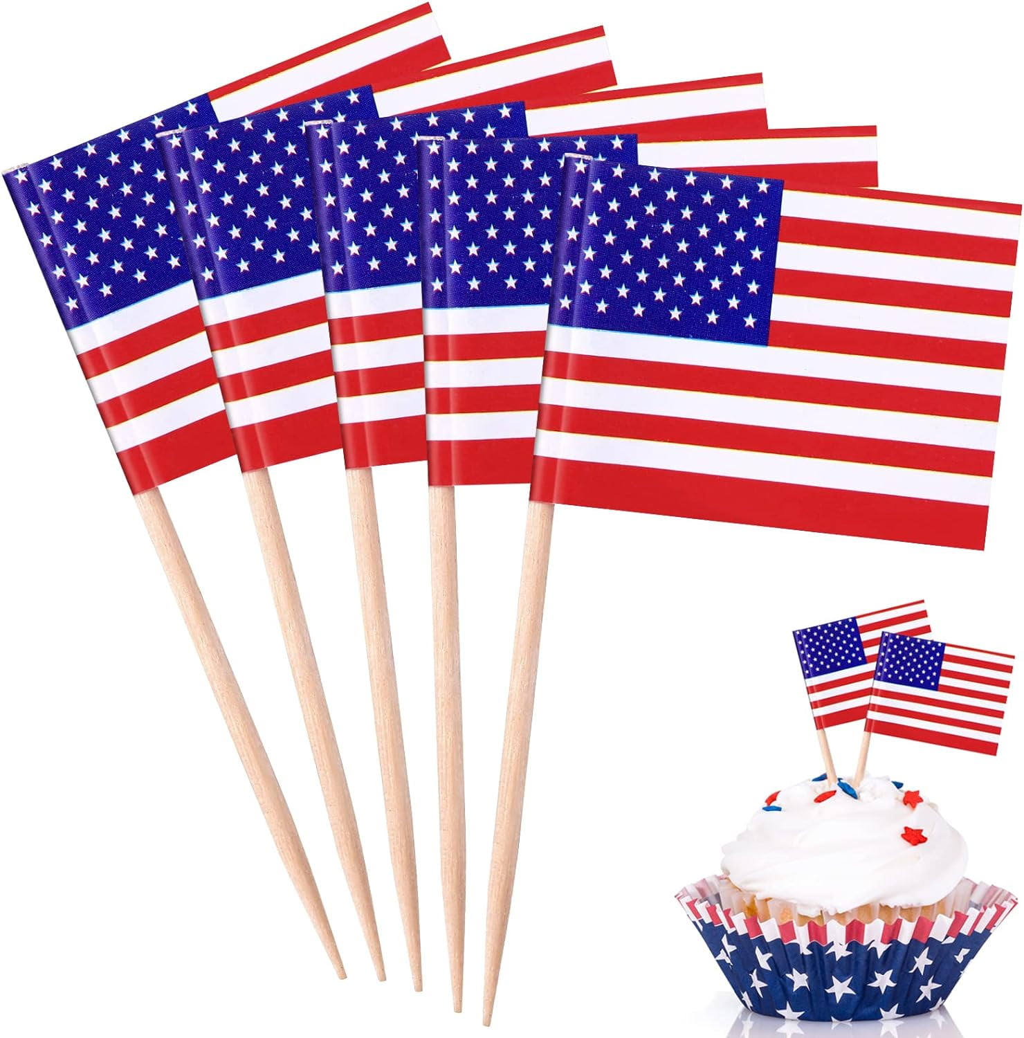 Mini American Flags on Stick,100 Pcs Small American Flag Toothpicks ...