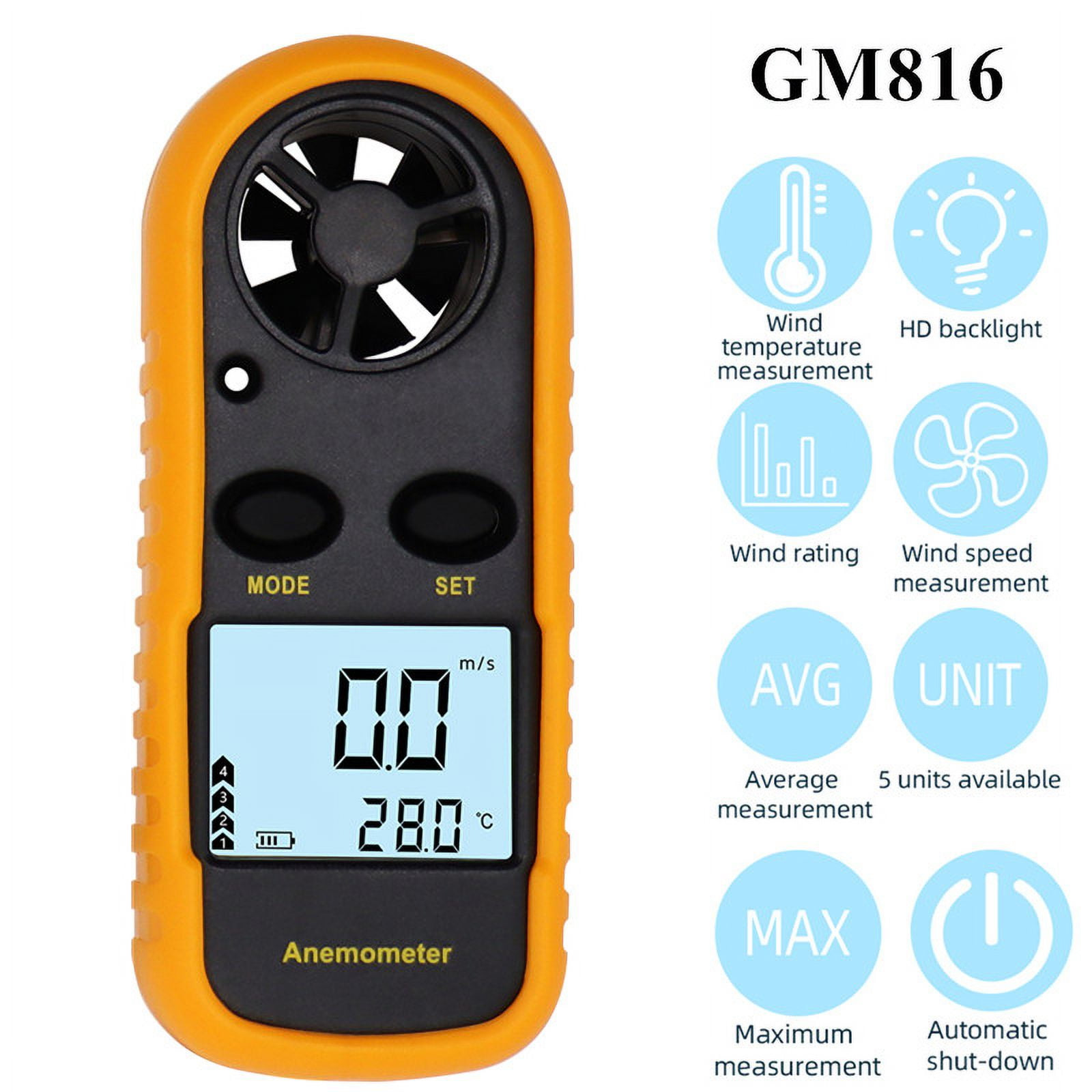 Mini Anemometer GM816 Portable Anemometer Thermometer Wind Speed Gauge ...